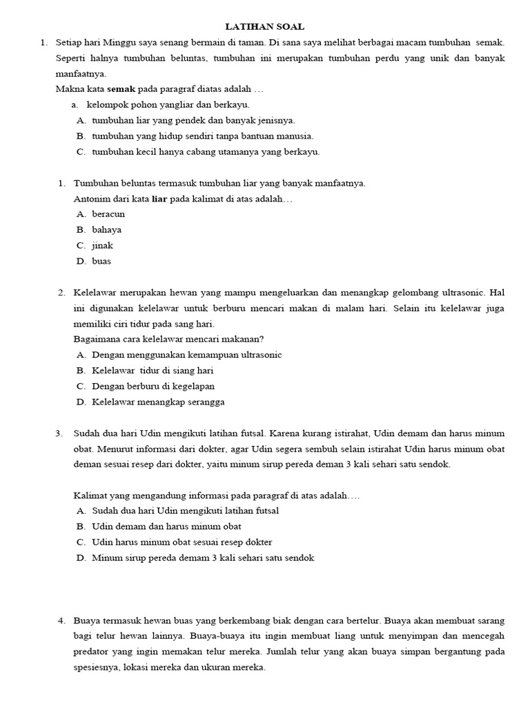 Soal Bahasa Indonesia Uasbn Kelas 6 | PDF