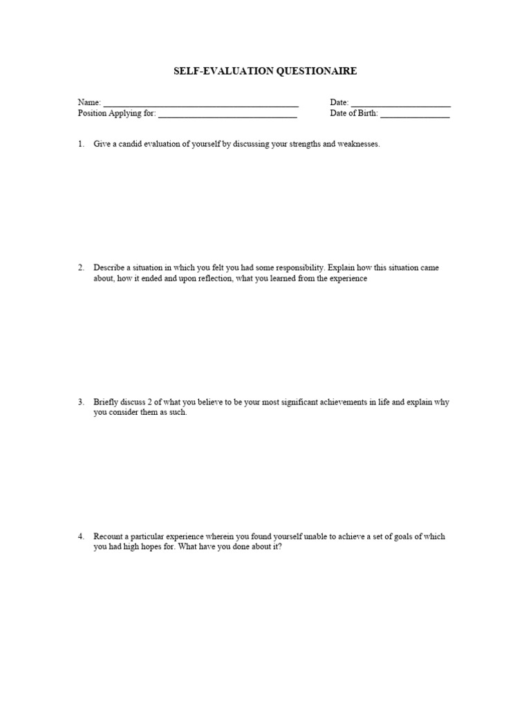 Self Evaluation Questionaire | PDF | Lifestyle