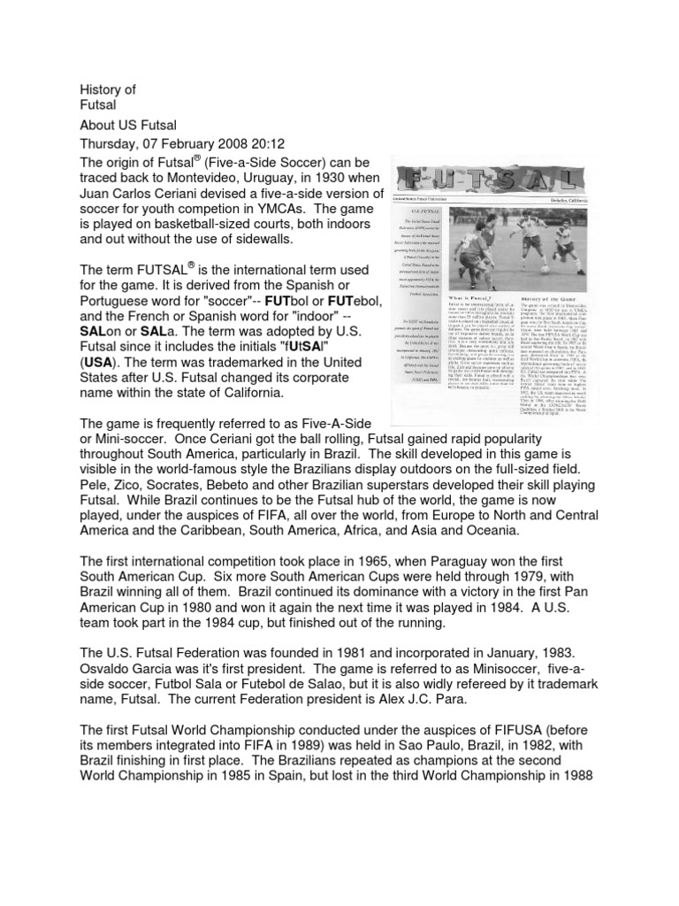 History of Futsal | PDF | Teams | Sports Rules And Regulations