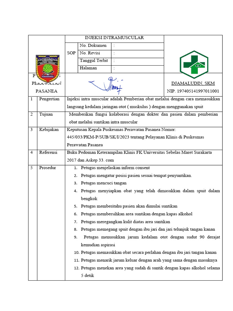 Sop Injeksi Intramuscular | PDF