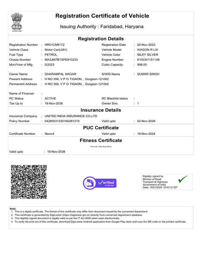 Registration Certificate | PDF | Motor Vehicle | Transport