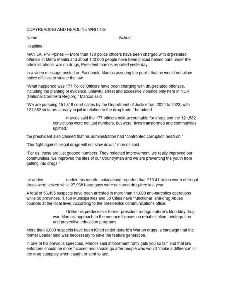 Copyreading and Headline Writing Activities | PDF | Diarrhea | Metro Manila
