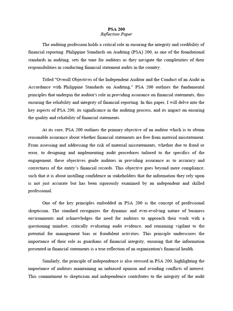 PSA 120 - Reflection Paper | PDF | Audit | Financial Audit