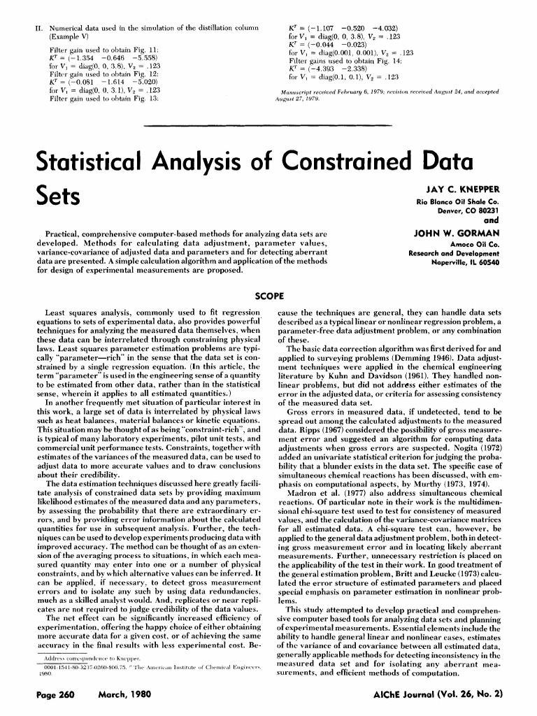 Statistical Analysis Constrained Data Sets Jay C Knepper Pdf Least Squares Covariance Matrix