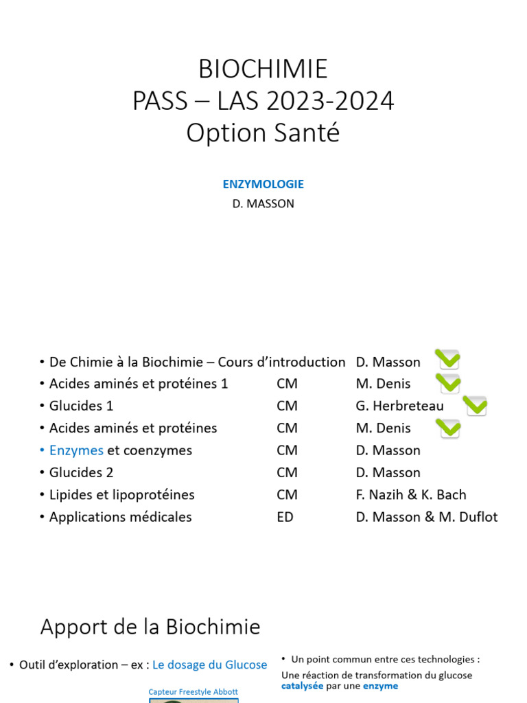 3) DIAPO Enzymes PASS LAS 2023 | PDF | Enzyme | Cinétique enzymatique