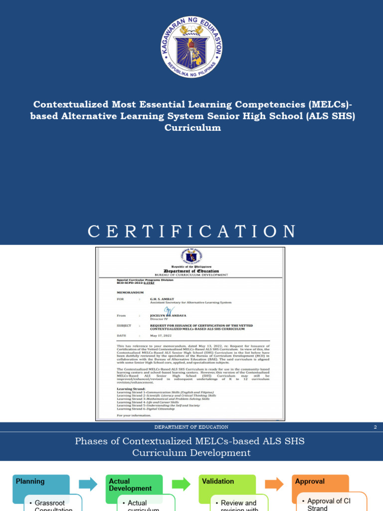 Contextualized MELCs Based ALS SHS Curriculum | PDF