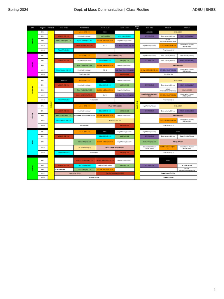 Class Routine Spring 2024 Mass Comm Pdf