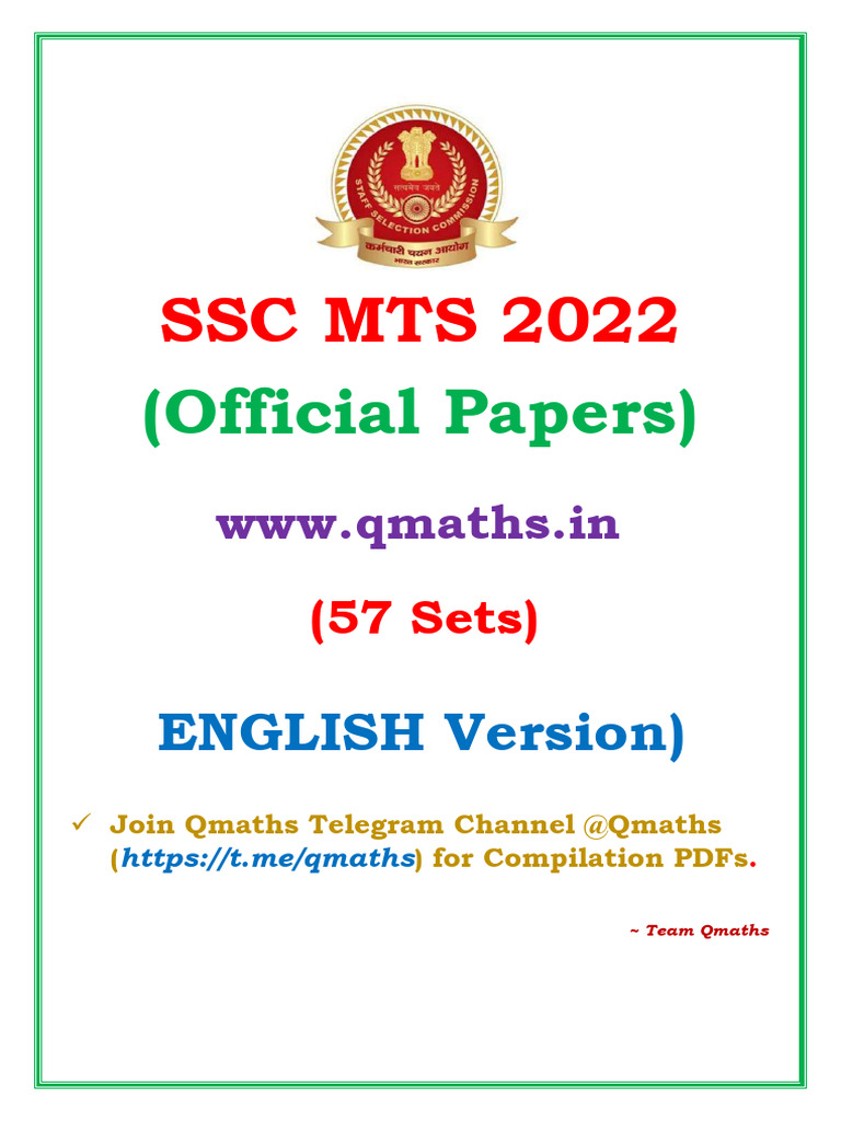 ENG - SSC MTS 2022 Official Papers (57 Sets) by Team Qmaths | PDF