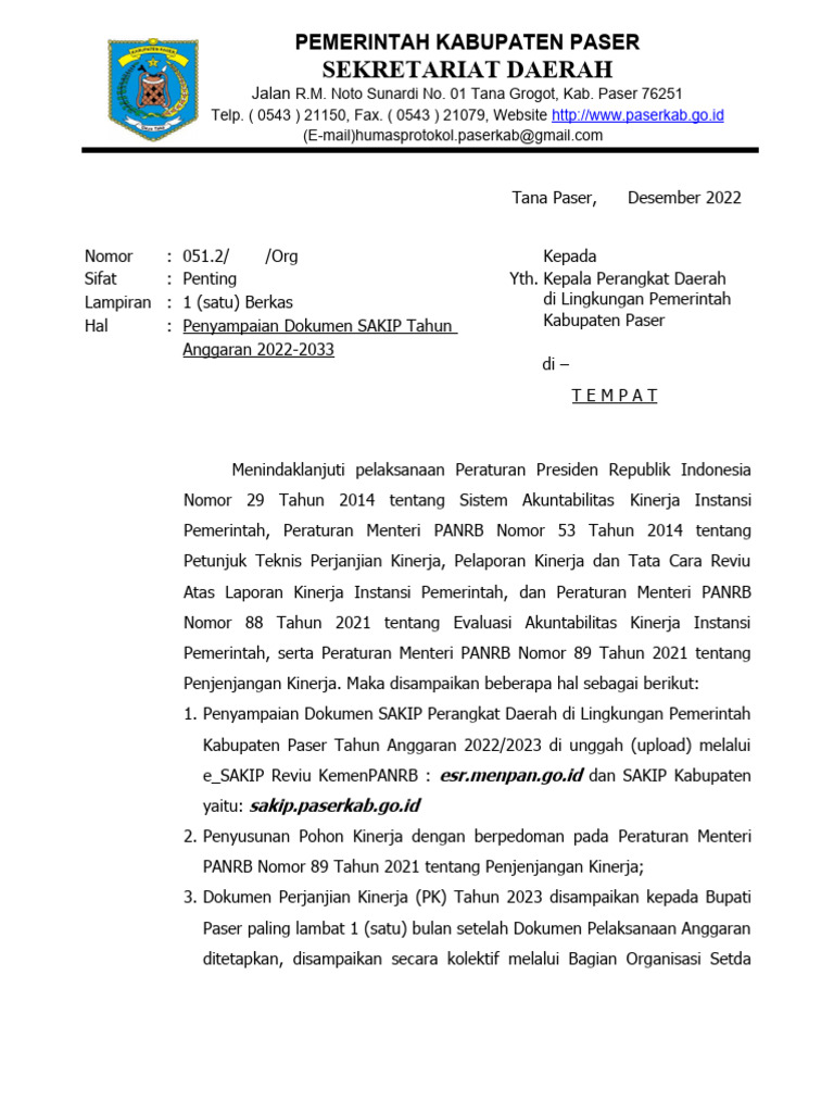 Surat Permintaan LKjIP PD 2022 (New) | PDF | Bisnis | Pengelolaan Keuangan & Uang