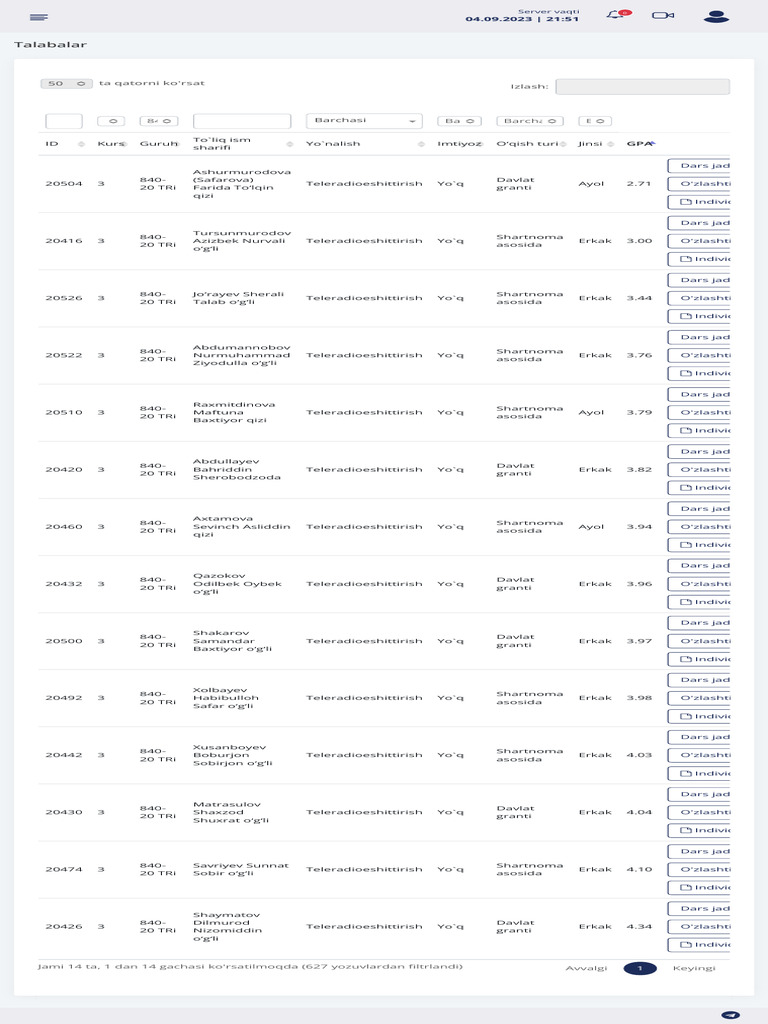 Talabalar: 50 Ta Qatorni Ko'rsat Izlash | PDF