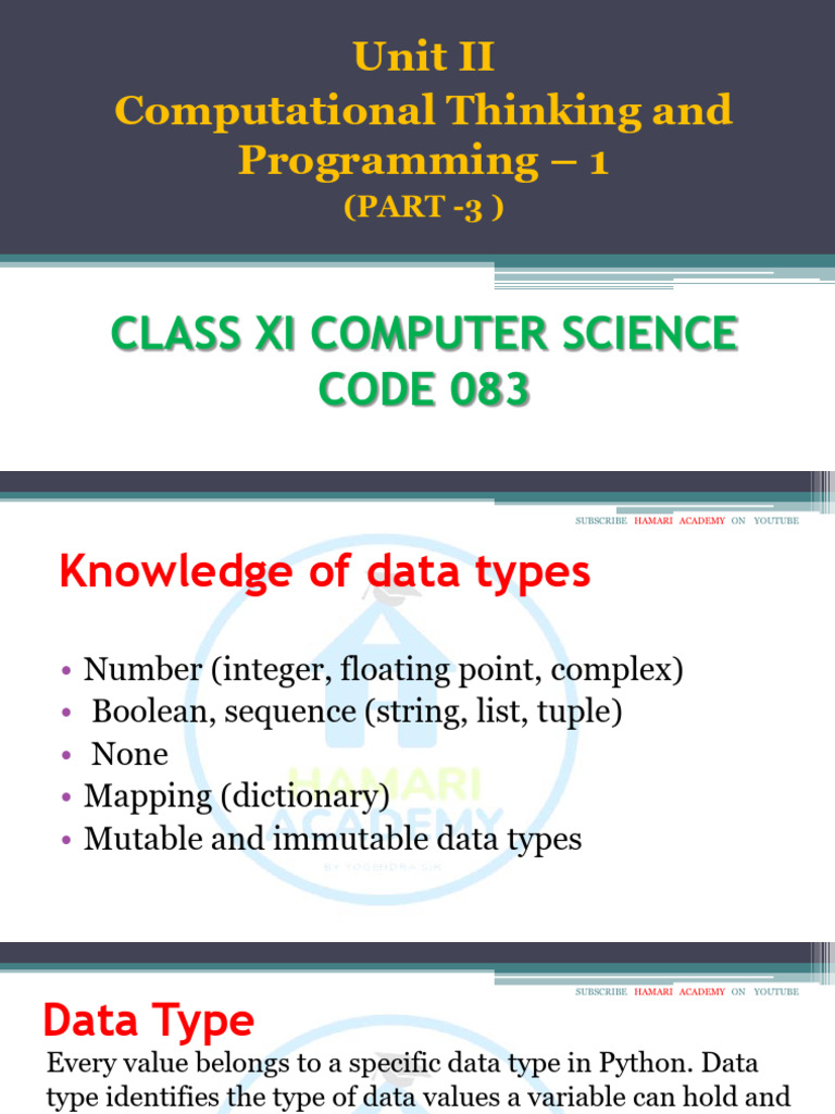 Class 11cs Unit2 - Part 3 | PDF | Boolean Data Type | Data Type