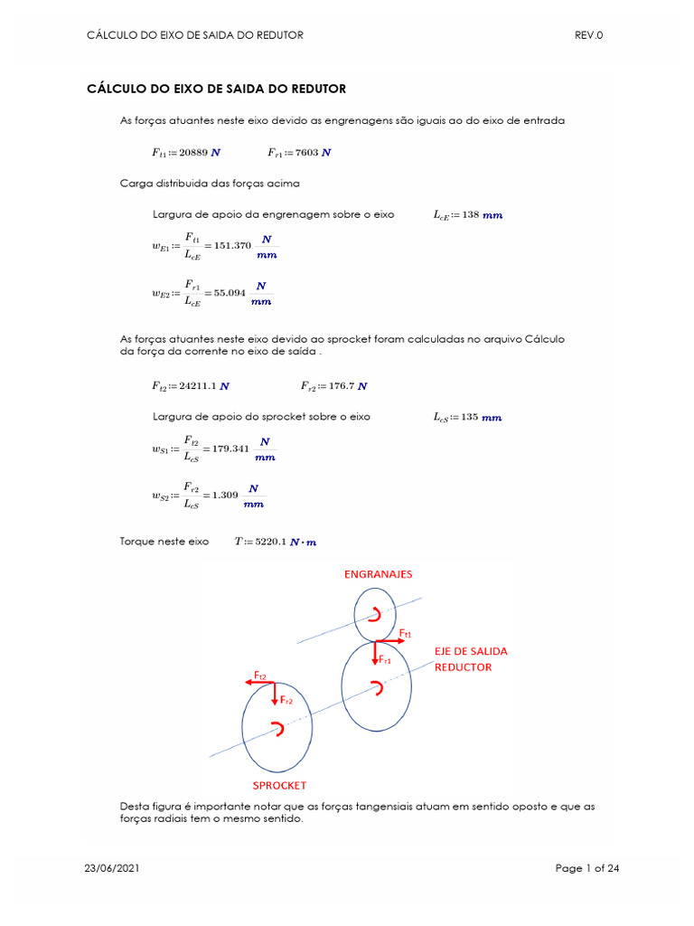 Cálculo Do Eixo de Saida Do Redutor | PDF | Flexão (Física) | Estresse (Mecânica)