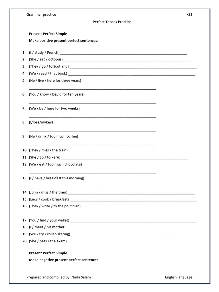 Perfect Tenses Exercises | PDF