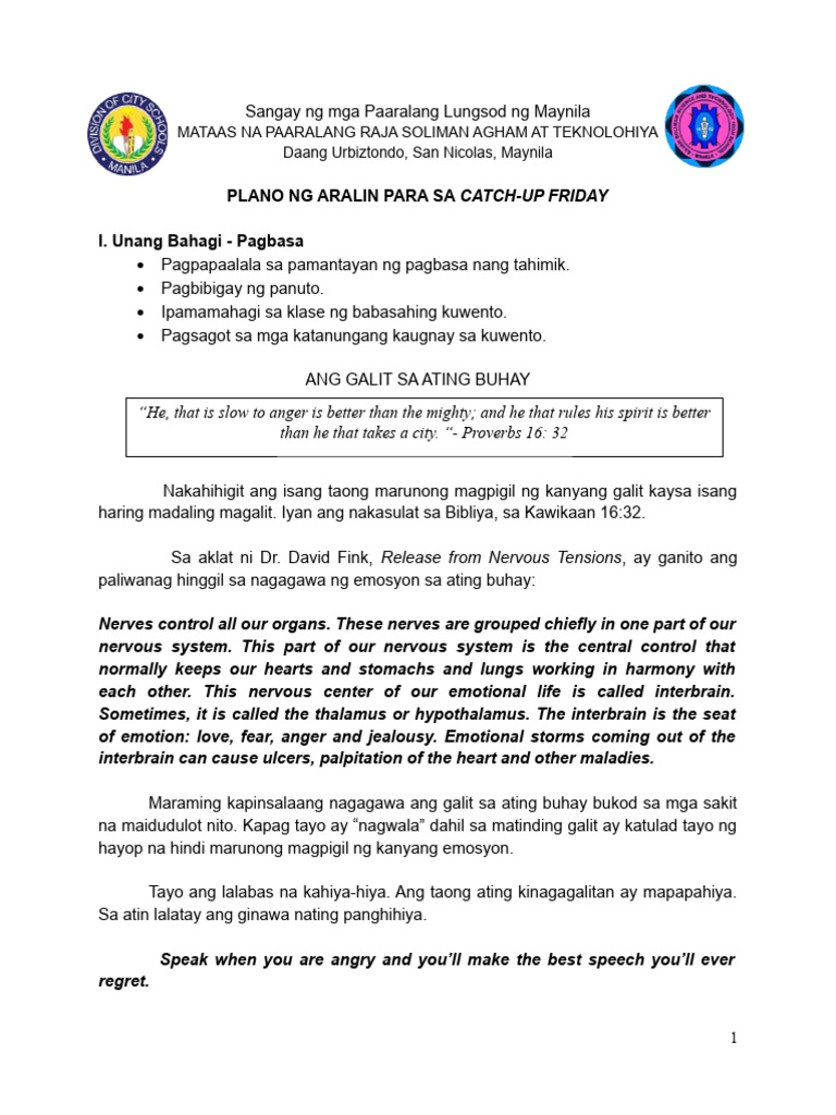 Catch Up Peace Education Lesson | PDF