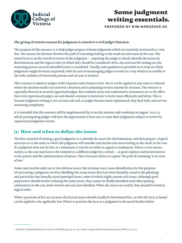 Some Judgment Writing Essentials | PDF | Judgment (Law) | Judge