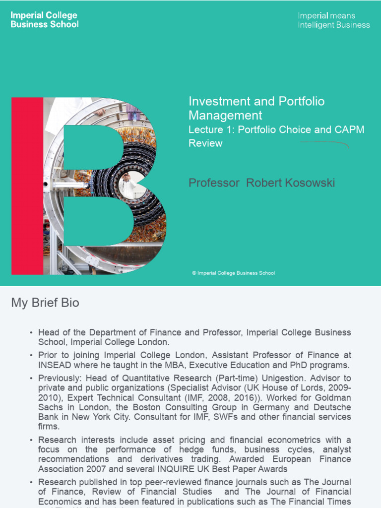 Investment and Portfolio Management: Professor Robert Kosowski | PDF ...