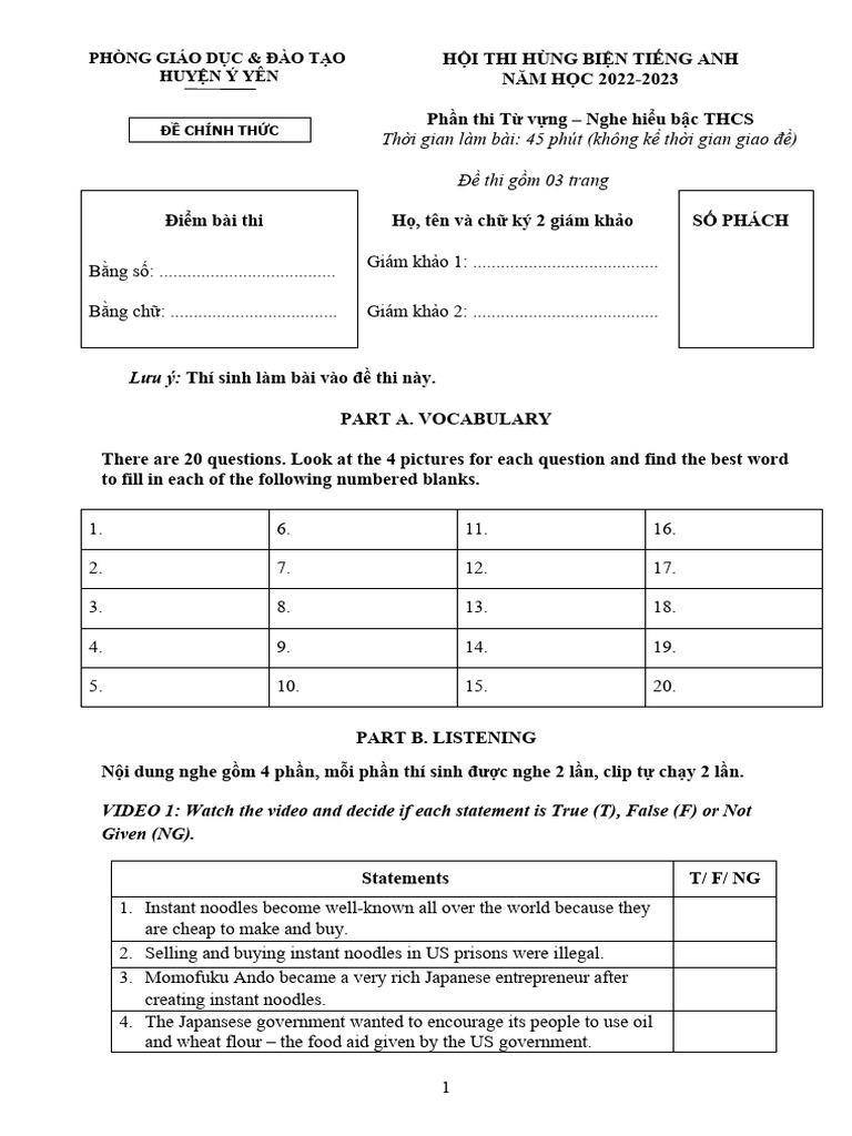 De Thi HBTA Y Yen 22.23 Vong 1.ok | PDF