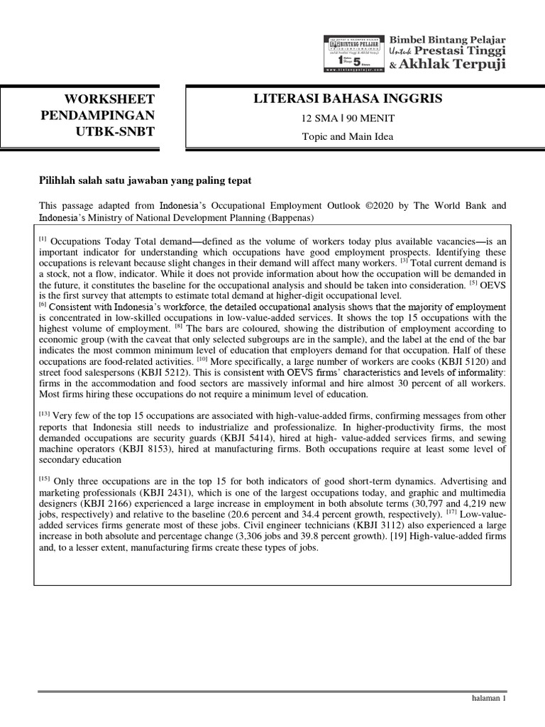 Worksheet Pendampingan - Literasi Bahasa Inggris - 12 SMA Paket 5 (Topic and Main Idea) (Layout ...