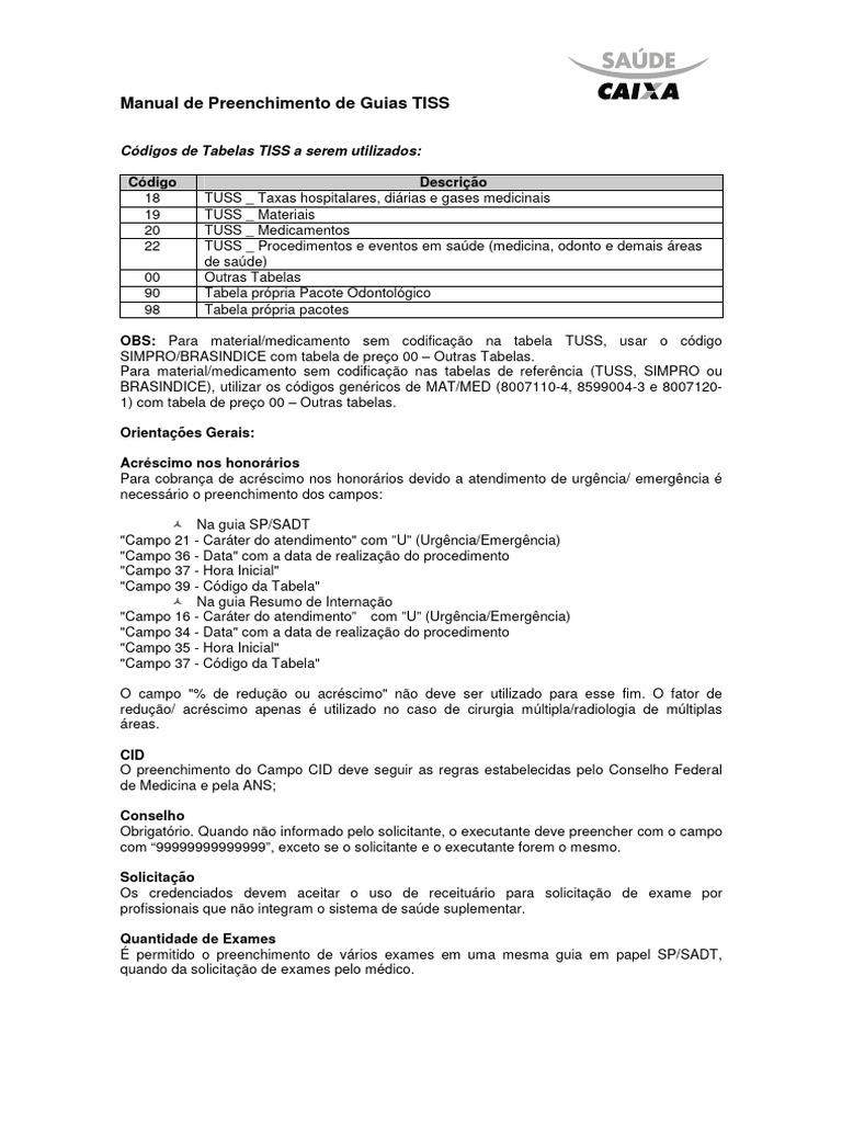 Manual Guias Tiss Saude Caixa | PDF | Odontologia | Dentista