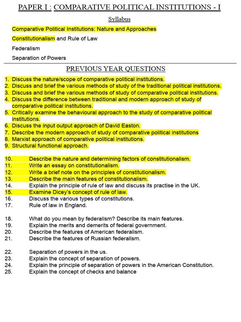 Comparative Political Institutions Overview | PDF | Karl Marx ...