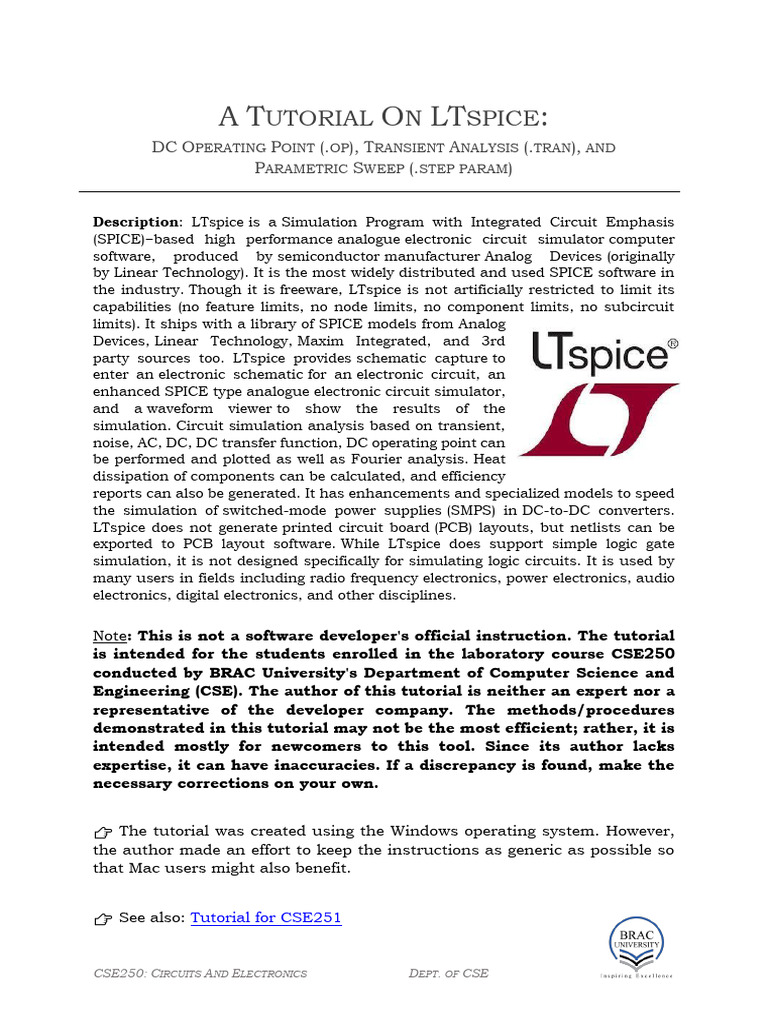LTSPICE Tutorial CSE250 | PDF