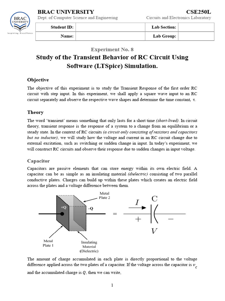 CSE250 Lab Exp 8 Simulation Transient | PDF | Electrical Network | Capacitor