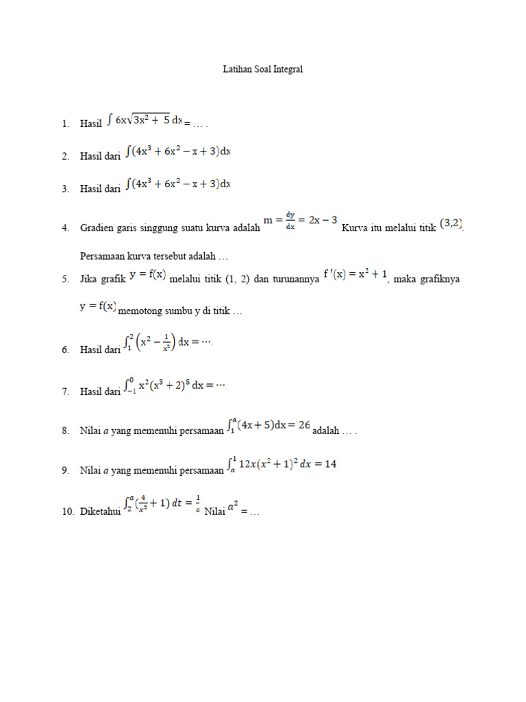 Latihan Soal Integral 2 | PDF | Metode & Bahan Ajar