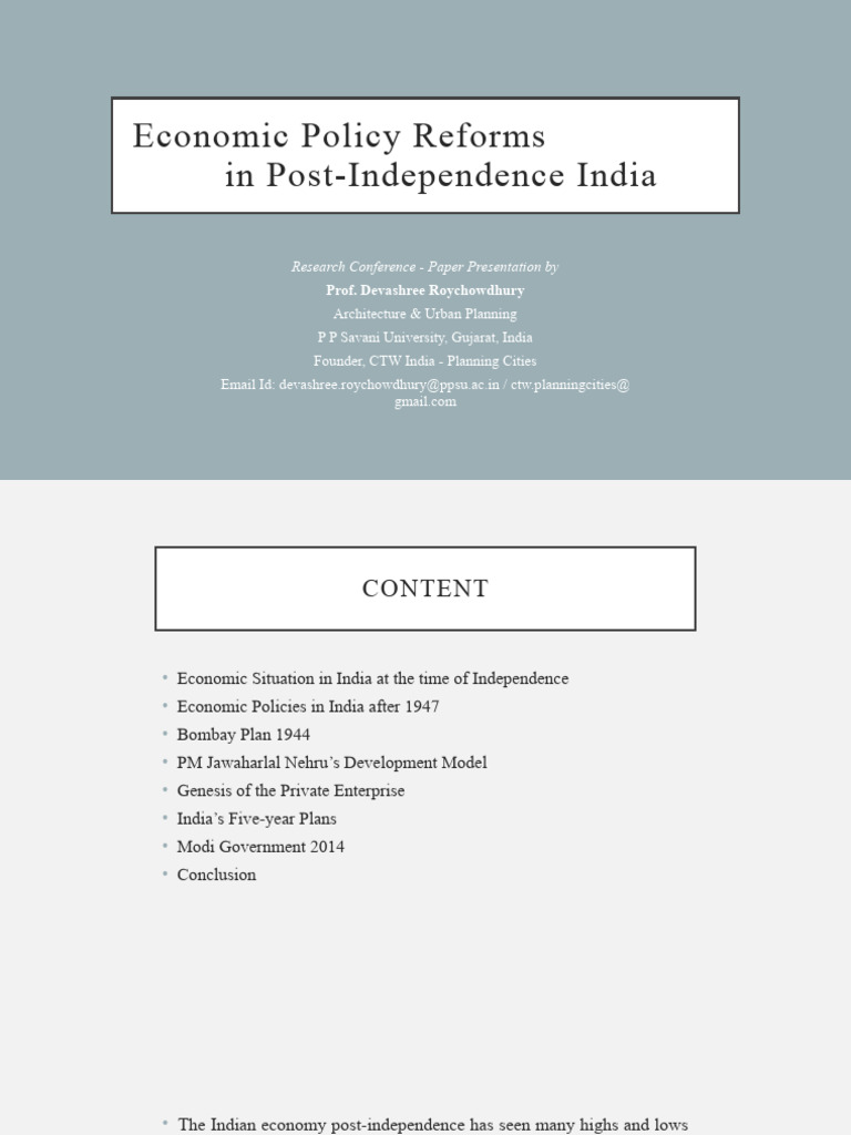 Economic Policy Reforms in Post Independence India - Conference Presentation | PDF | Economies