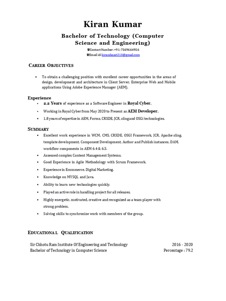 Kiran Kumar Resume Download Free Pdf Software Development