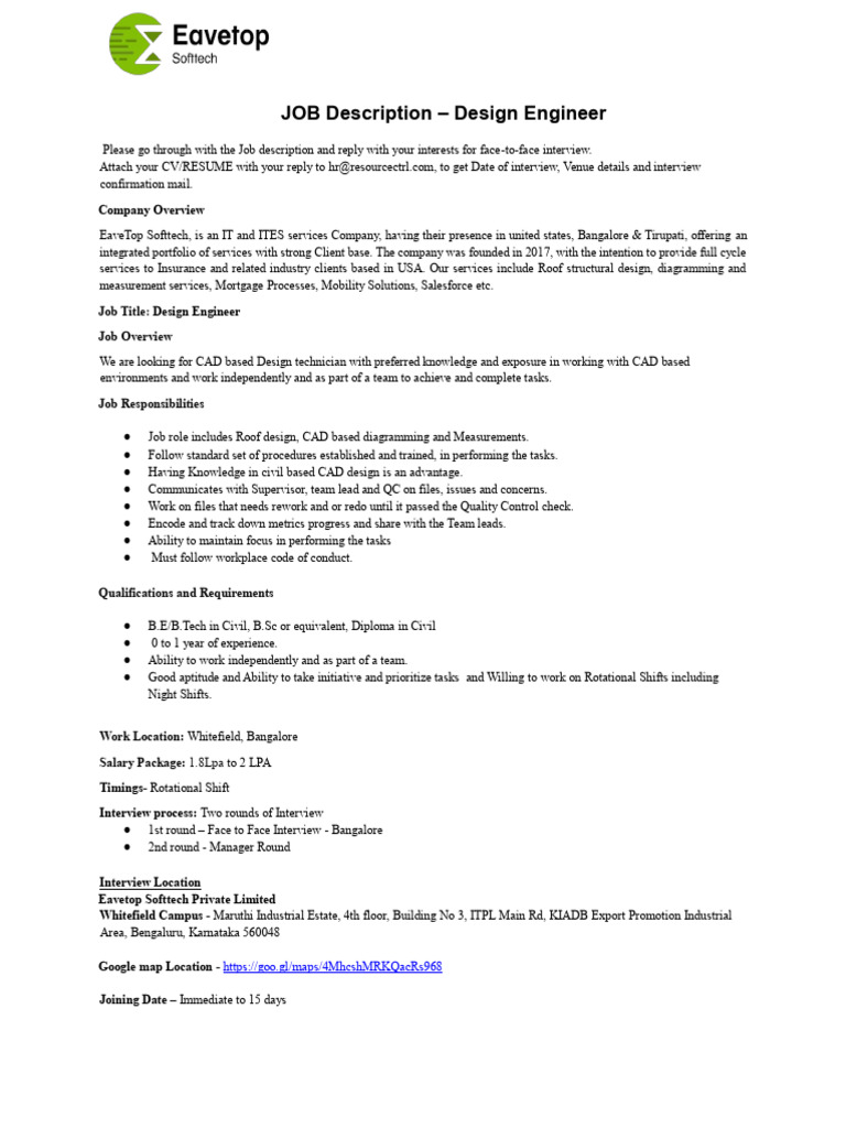 Design Engineer Position at EaveTop Softtech | PDF | Business