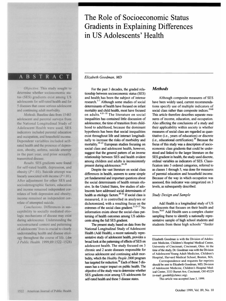 Goodman 2011 The Role of Socioeconomic Status Gradients in Explaining ...