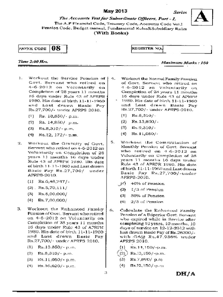 Andhra Pradesh PSC Departmental Test Old Paper | PDF