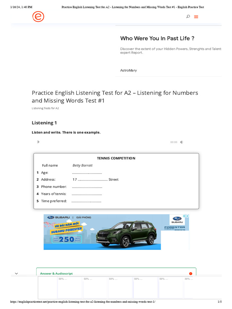 Practice English Listening Test For A2 - Listening For Numbers and ...