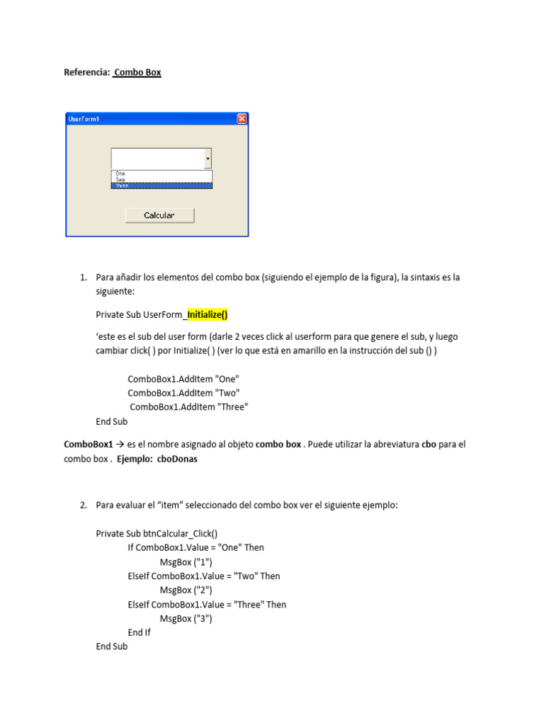 ComboBox Referencia | PDF