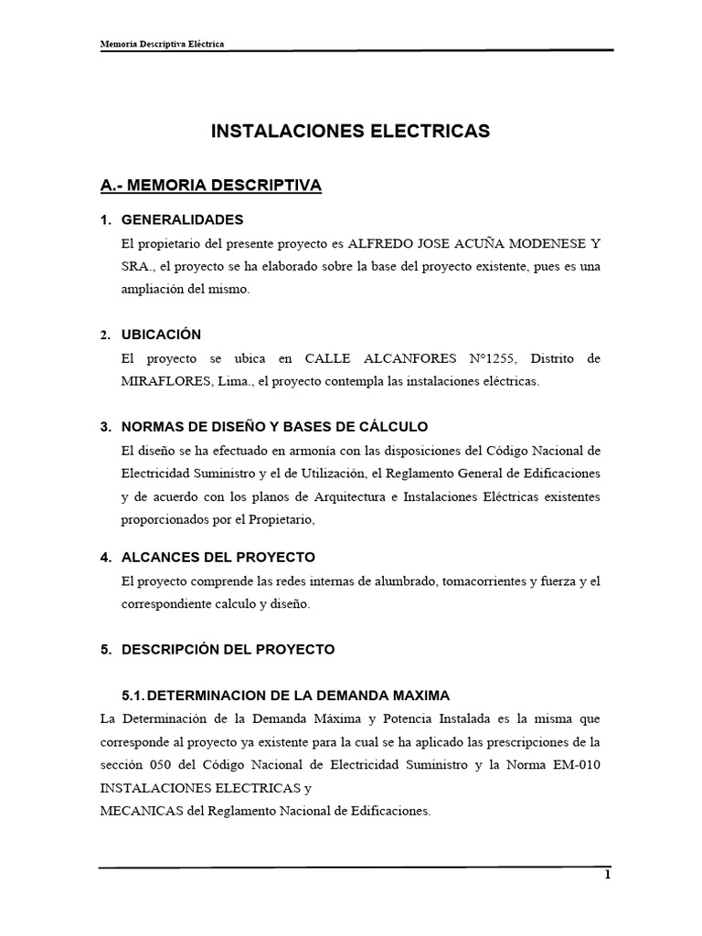 Memoria Descriptiva Electrica | PDF | Ingeniería de Edificación | Energia electrica
