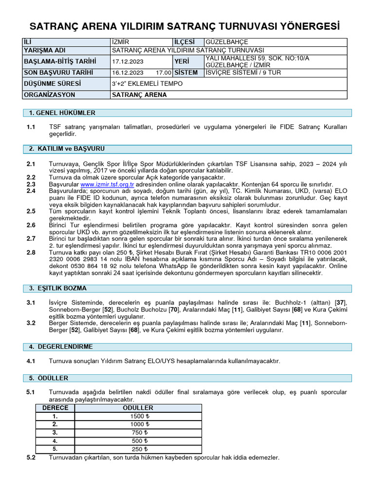Satran Arena Yildirim Satran Turnuvasi | PDF