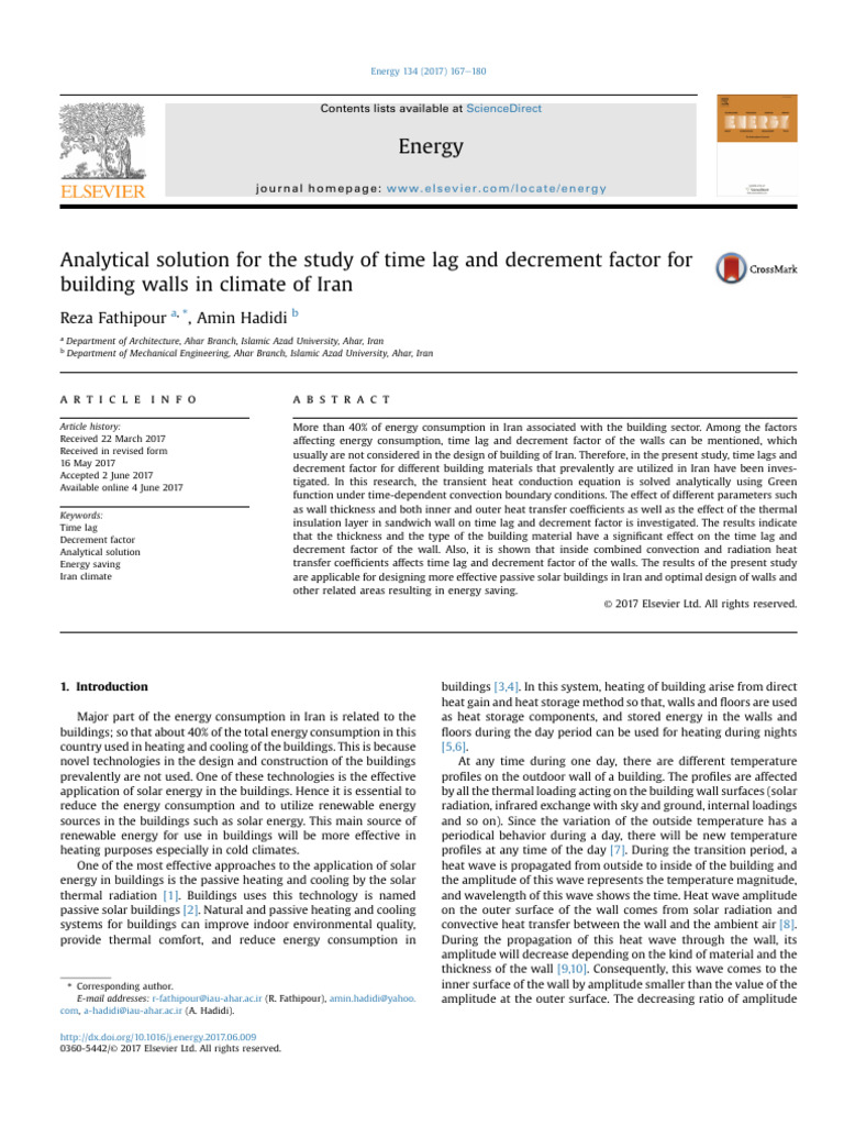 Analytical Solution For The Study of Time Lag and Decrement Factor For Building Walls in Climate ...