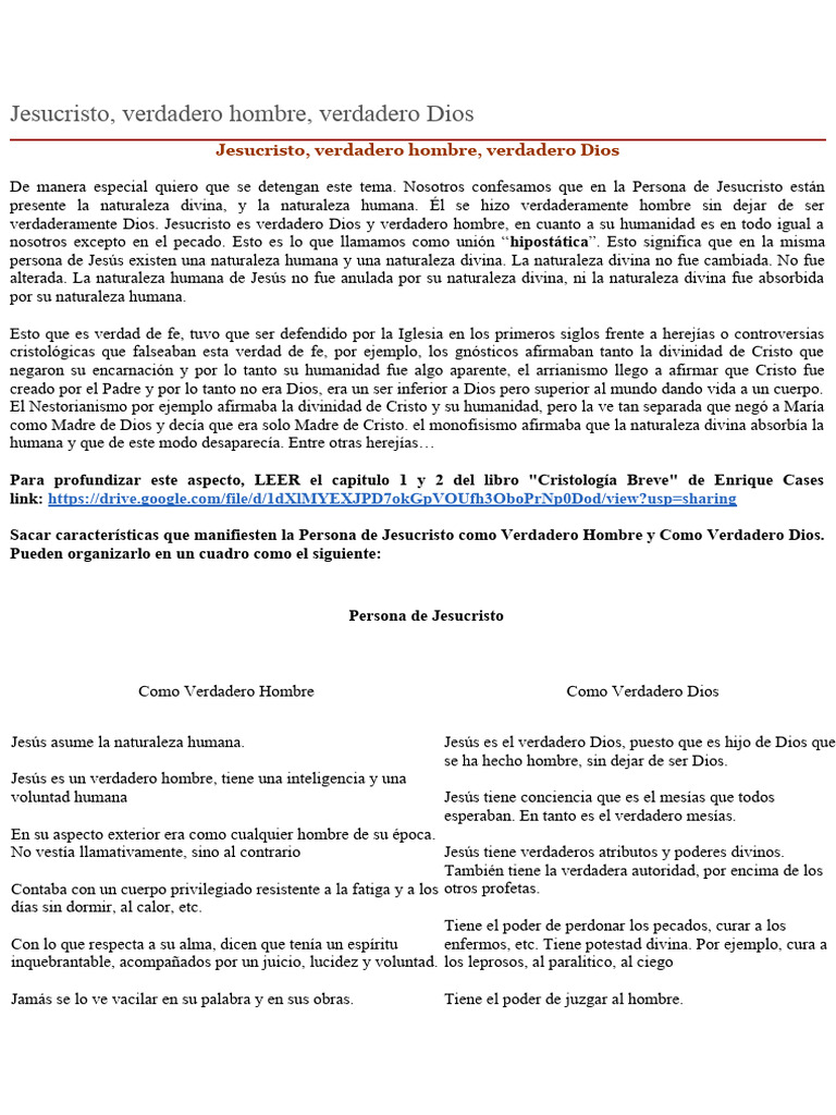 Jesucristo Verdadero Hombre Verdadero Dios | PDF | Cristología | Jesús
