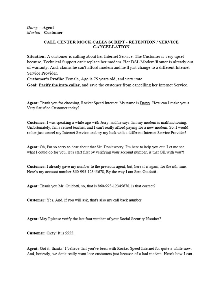 Call Script - Retention - Service Cancellation | PDF