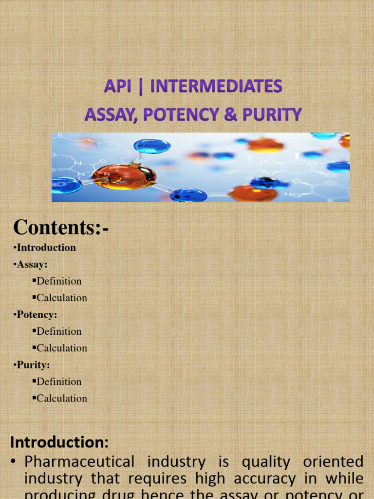 Understanding API Assay, Potency, and Purity | PDF | Assay | Analytical ...