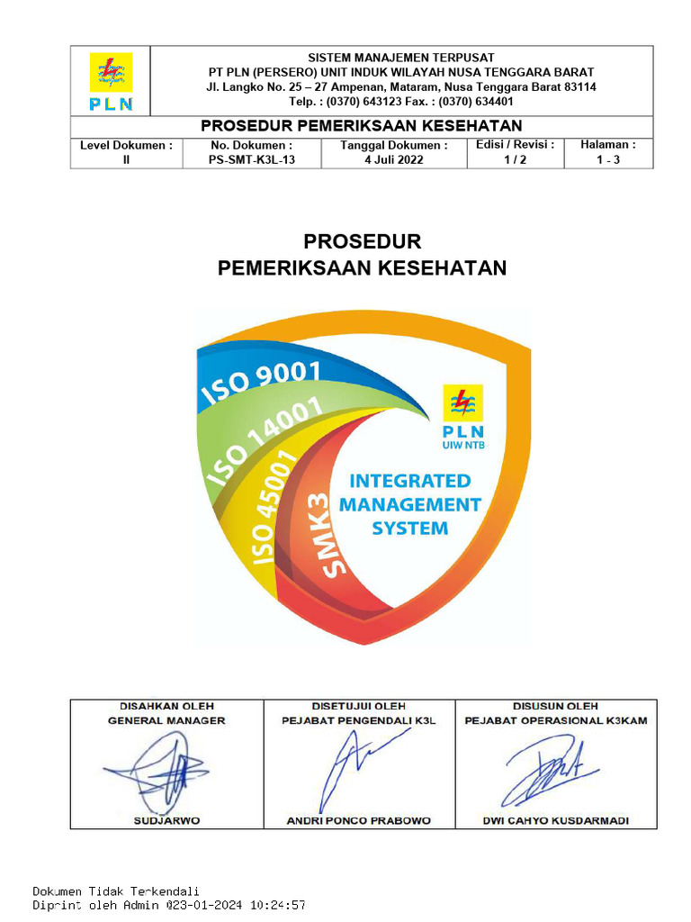 PS-SMT-K3L-13 - PROSEDUR PEMERIKSAAN KESEHATAN - NEW - REV - 1 - Admin | PDF | Kesehatan ...