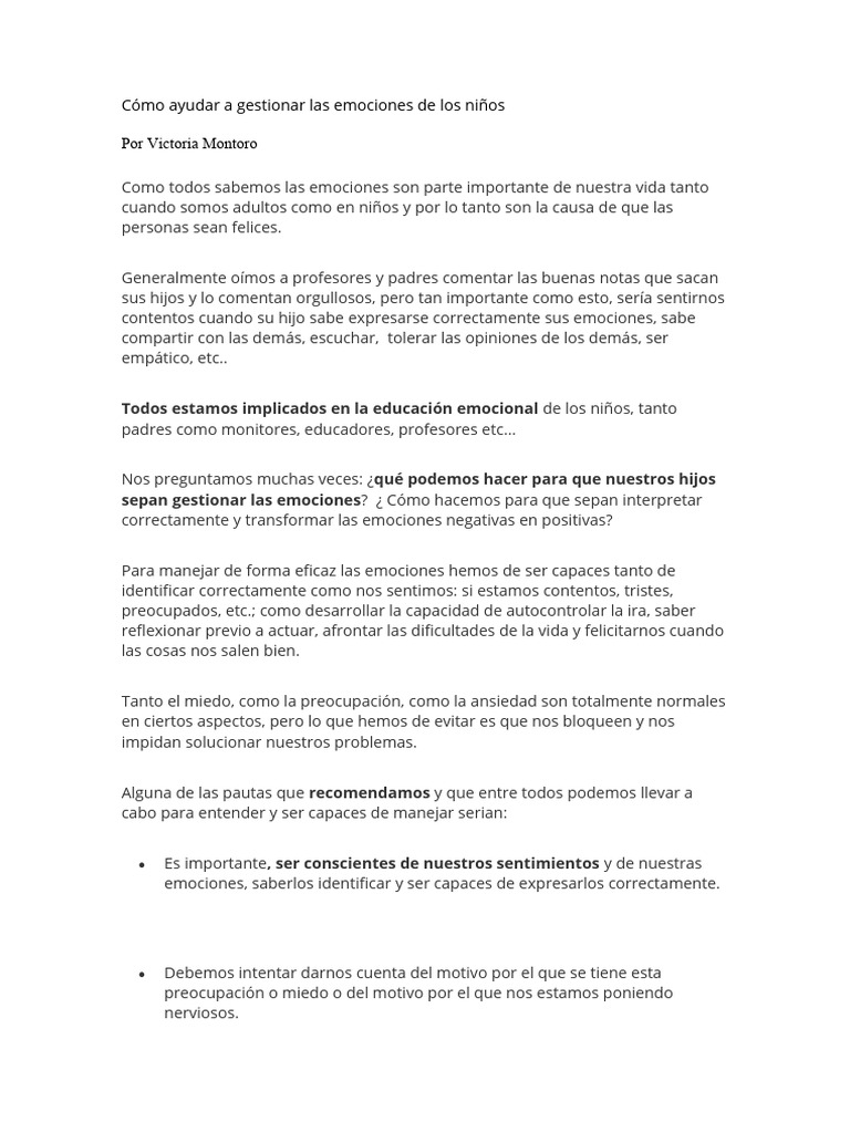 Cómo Ayudar A Gestionar Las Emociones de Los Niños | PDF