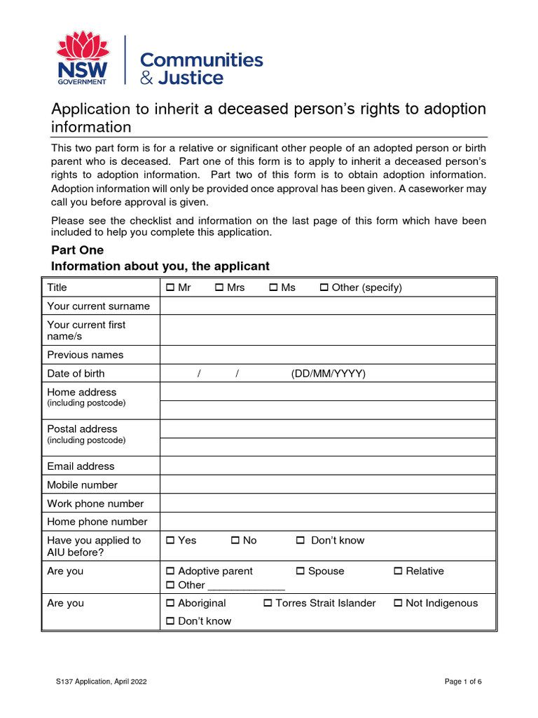 Application To Inherit A Deceased Persons Rights To Adoption ...