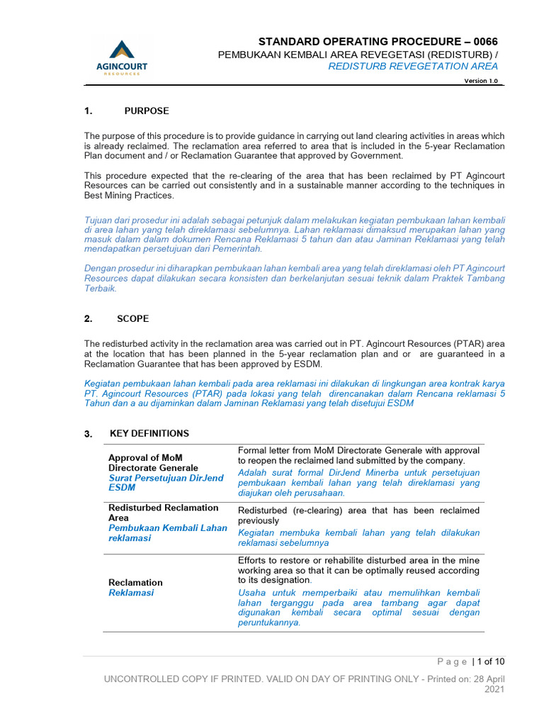 SOP 066 Redisturbed Revegetation Area V1 | PDF
