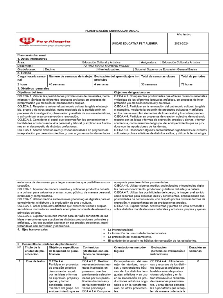 ECA 10 EGB PCA PUD Seis Unidades | PDF | Teatro | Arte de performance