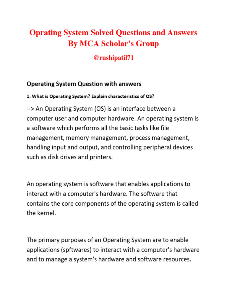 Operating System Question With Answers | Download Free PDF | Process (Computing) | Operating System