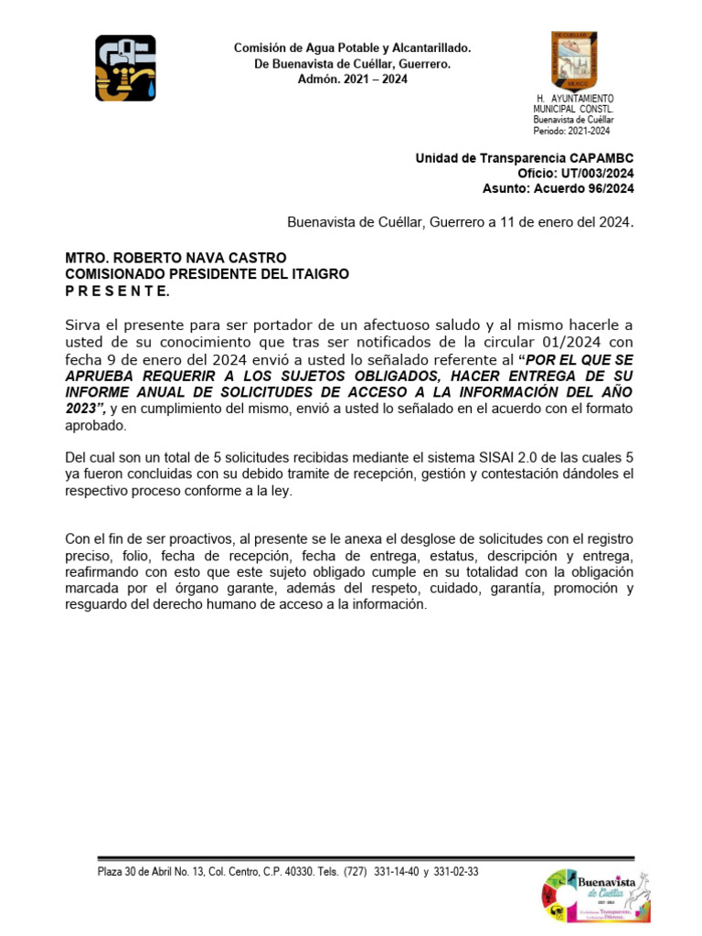 Informe Anual Agua Potable | PDF