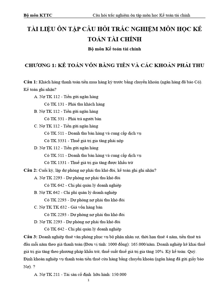 Cau Hoi Trac Nghiem On Tap KTTC | PDF