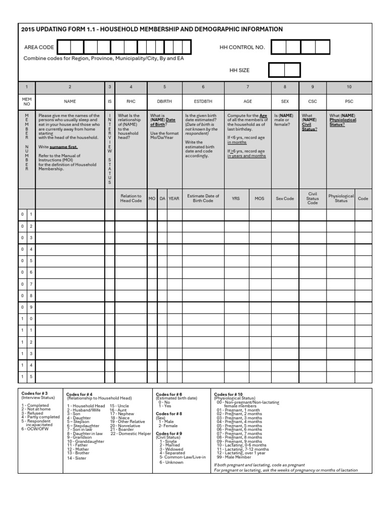 Household Information Form | PDF | Family | Kinship And Descent
