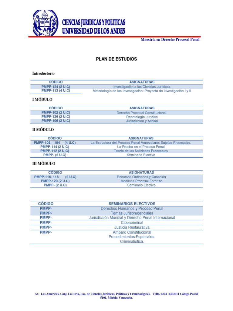 Plan-de-Estudios Maestria en Derecho Procesal Penal ULA | Descargar gratis PDF | Procedimiento ...